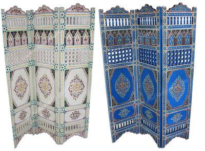 Moroccan Hand Painted Wooden Screen Divider from Badia Design Inc.