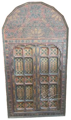 Moroccan Arch Top Multi-Color Hand Painted Wooden Door from Badia ...