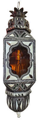 Moroccan Metal and White Bone Lantern with Multi-Color Glass Eyelets ...