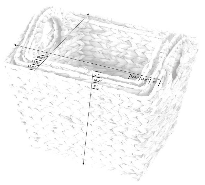 Water Hyacinth Rectangular Wicker Storage Baskets With Cutout Handles