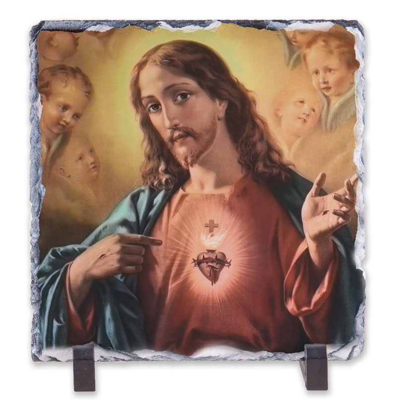 Sacred Heart Surrounded by Angels Square Slate Tile
