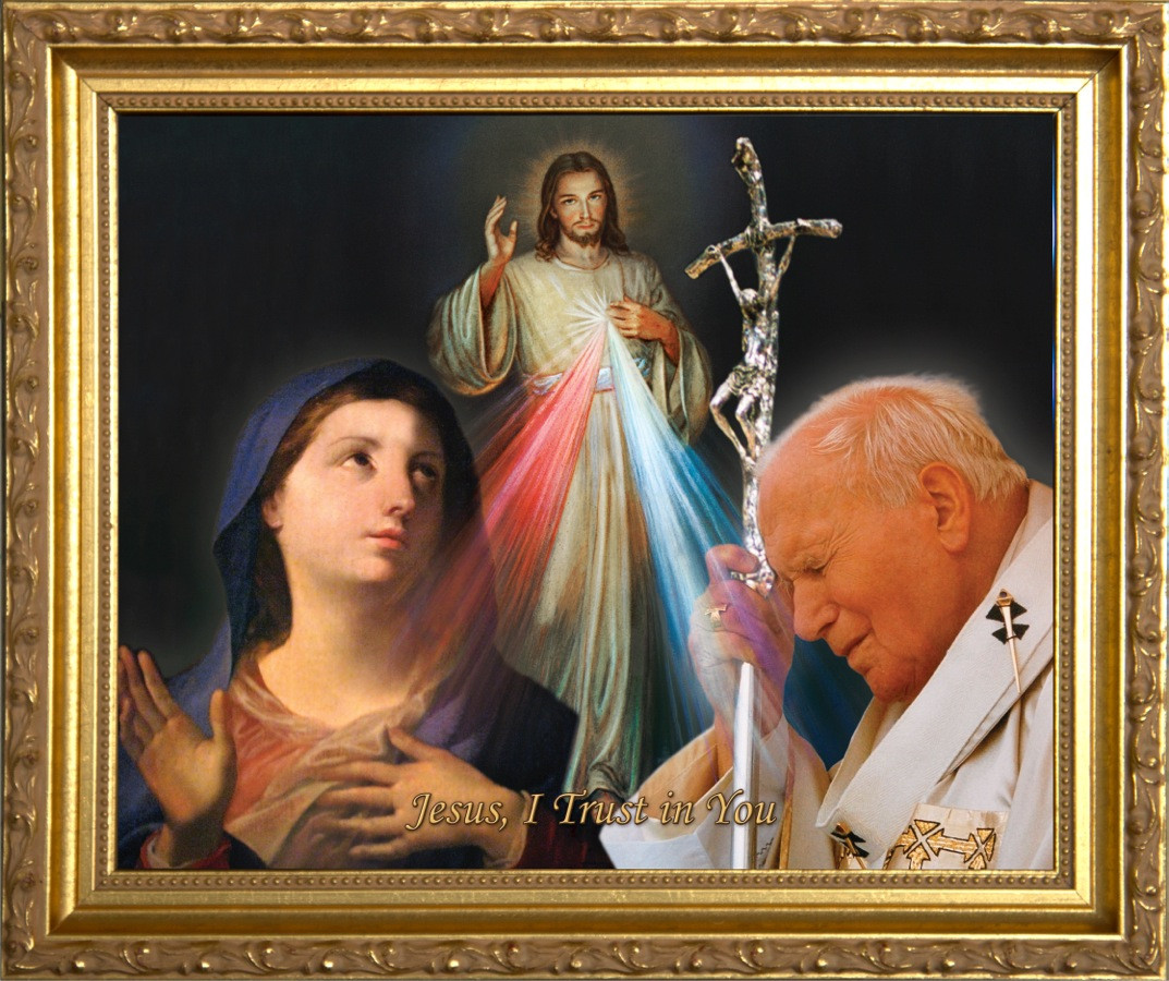 St. John Paul II, Mary and Divine Mercy Framed Art - Catholic to the ...