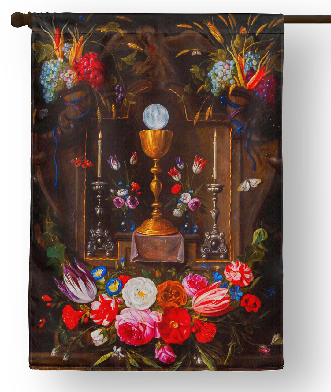 Eucharist Surrounded by Flowers Outdoor House Flag