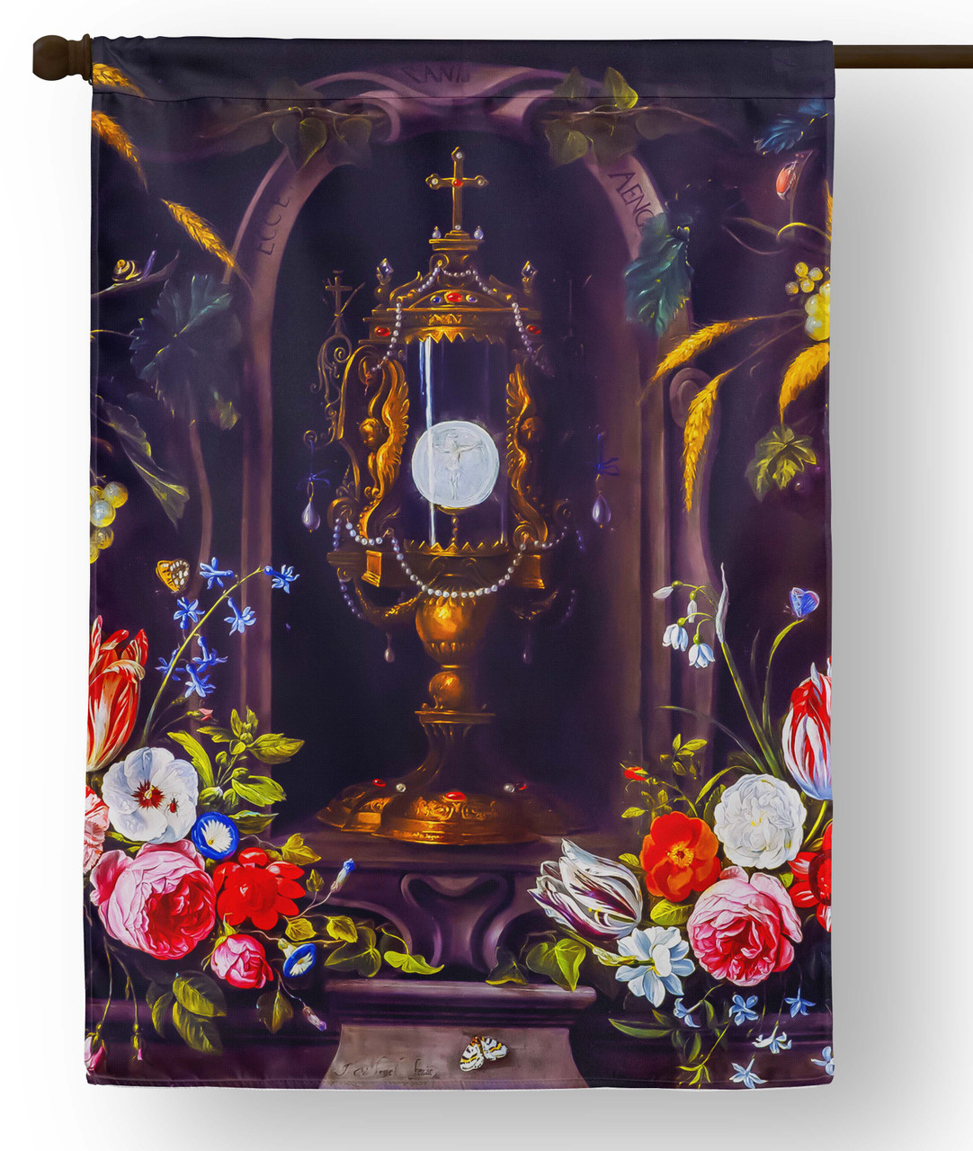 Eucharist and Flowers Outdoor House Flag