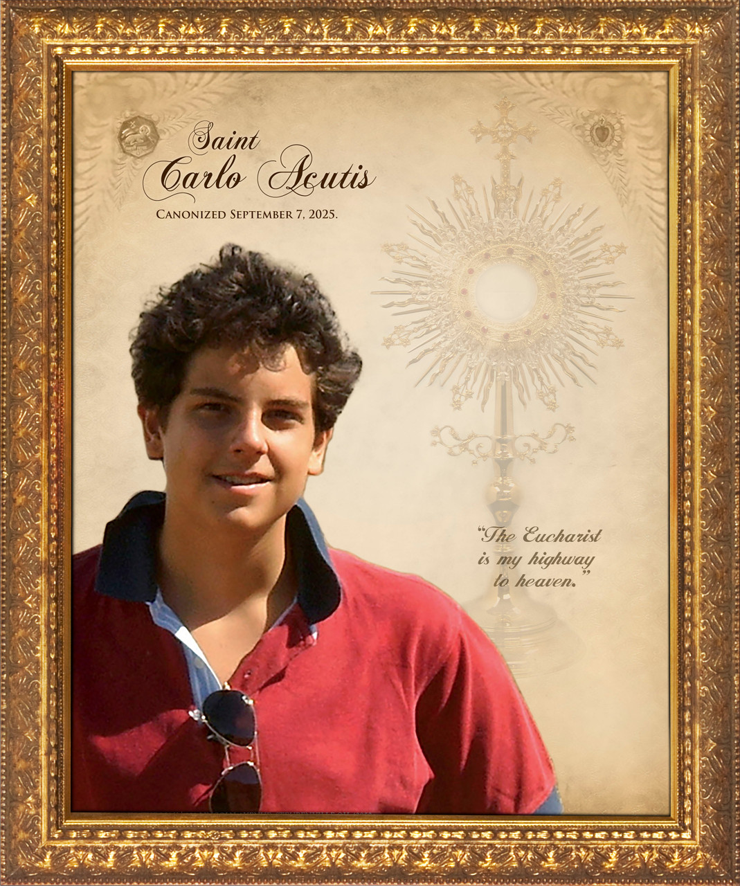 St. Carlo Acutis Gold Framed Art with Canonization Date - Catholic to ...