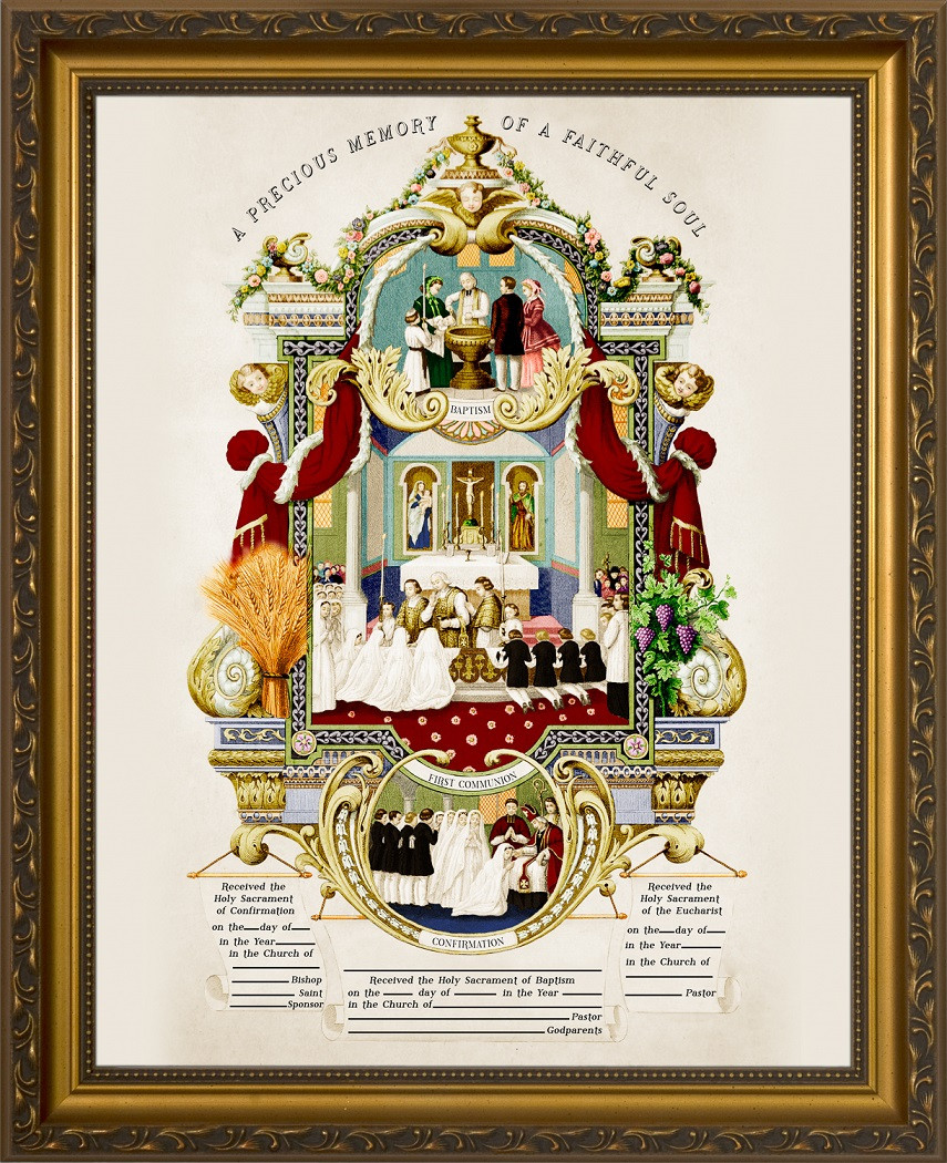 Traditional Sacraments of Initiation Record Certificate in Gold Frame ...