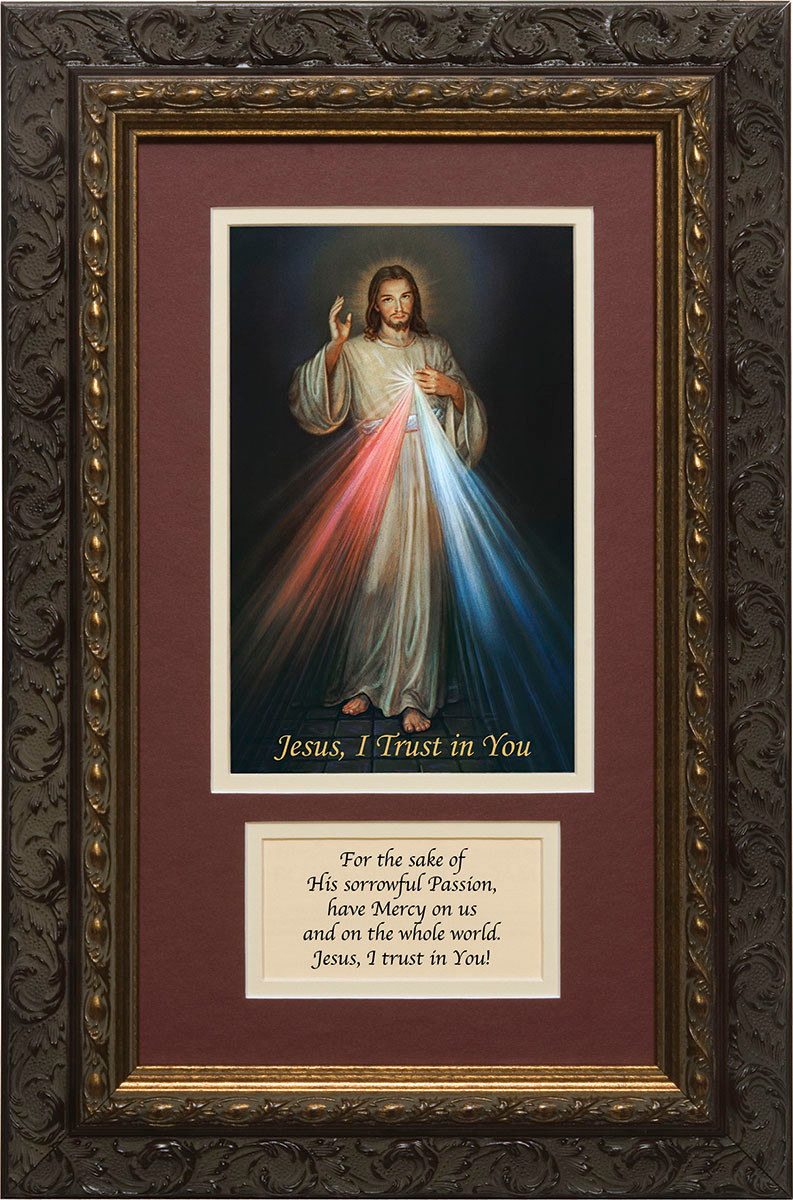 Divine Mercy Matted with Prayer - Ornate Dark Framed Art - Catholic to ...