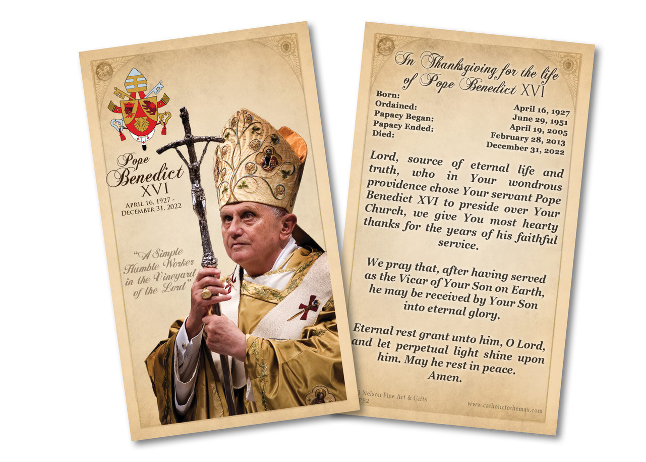 Thanksgiving for the Life of Pope Benedict XVI Laminated Holy Card ...