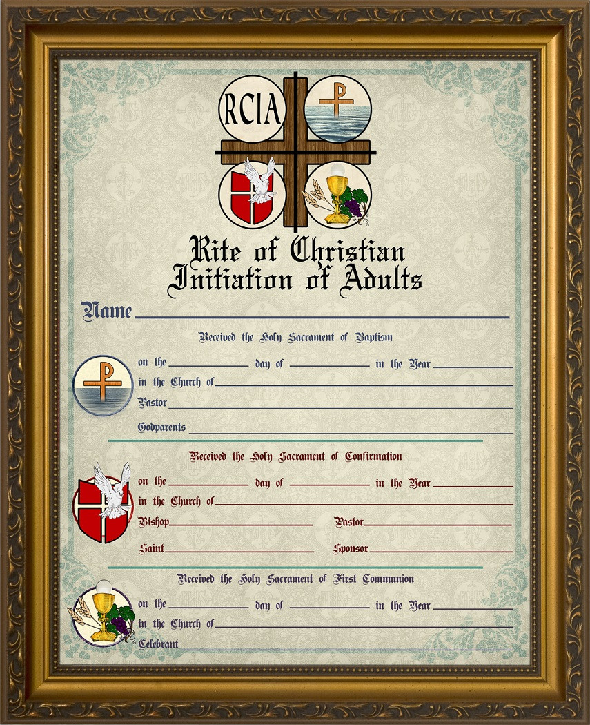 RCIA Sacrament Certificate of Initiation in Gold Frame - Catholic to ...