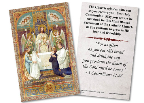 Traditional First Communion with Angles Holy Card