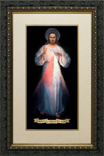 Divine Mercy Matted with Prayer - Ornate Dark Framed Art - Catholic to ...