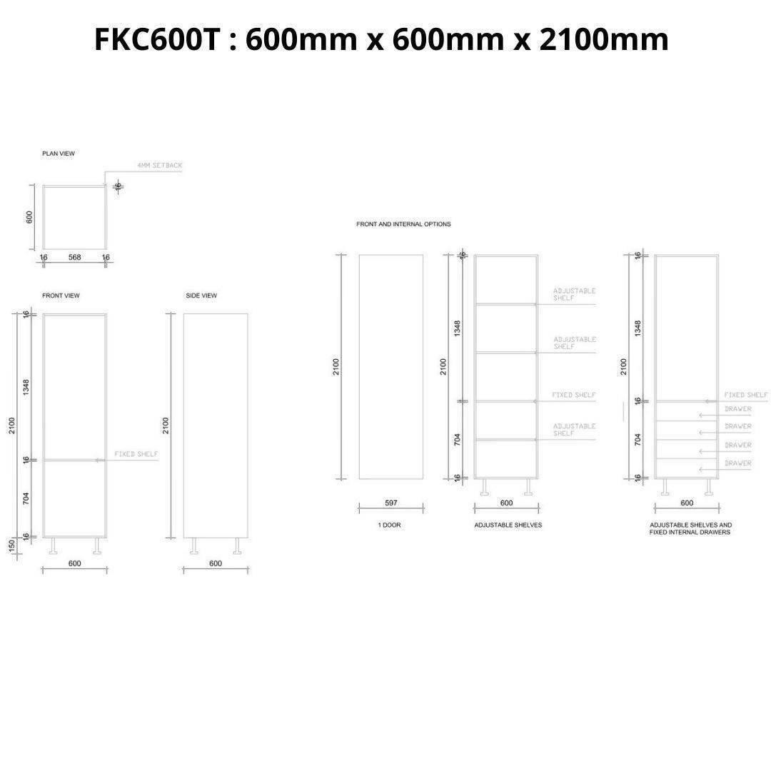 Buy Tall Pantry Cabinet 600mm with 1 Door in PU Shaker