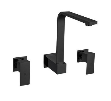 Buy Square - Black Wall Sink Tap Set