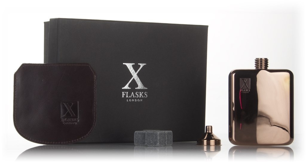 X Flasks - Rose Gold Flask with Brown Leather Pouch 17cl | Master Of Malt