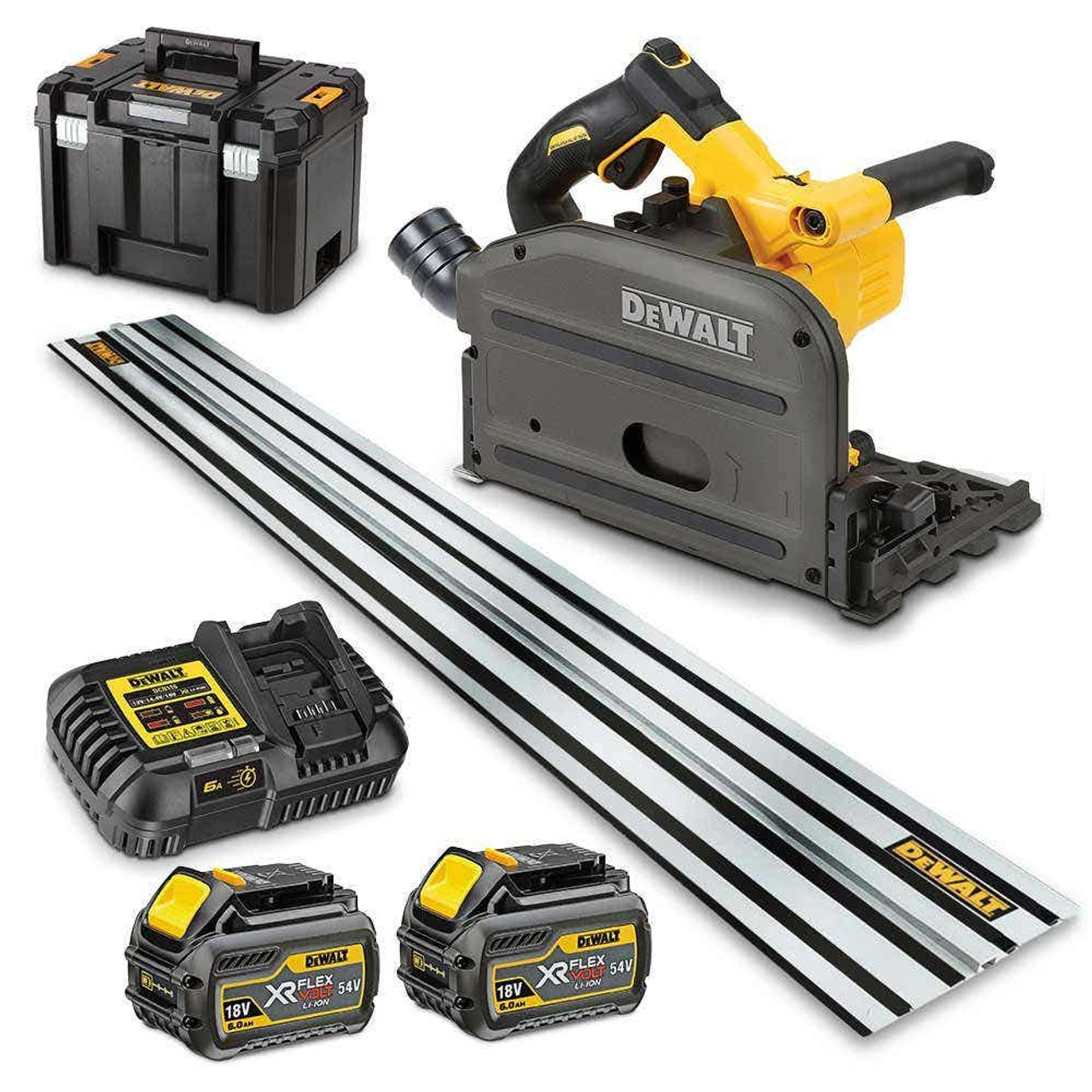 DeWalt DCS520T2 XE 54V 6.0Ah FlexVolt XR Li Ion Cordless Brushless Plunge Saw Combo Kit DeWalt DCS520NT XJ 54V FlexVolt XR Li Ion Cordless Brushless Plunge Saw Skin Only A new concept in DeWalt sawing