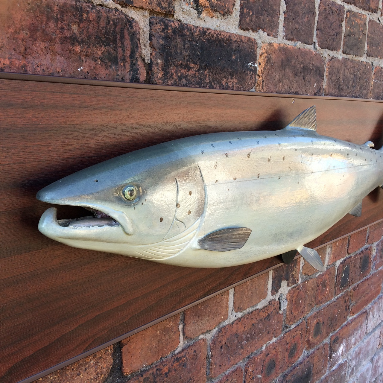 ** SOLD OUT ** Small painted carved wood Salmon display mounted on ...