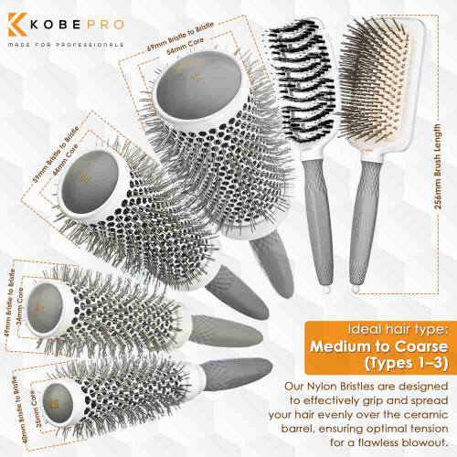 Kobe K-Pro range - Round, Detangling, and Paddle Brushes set of 6 ...
