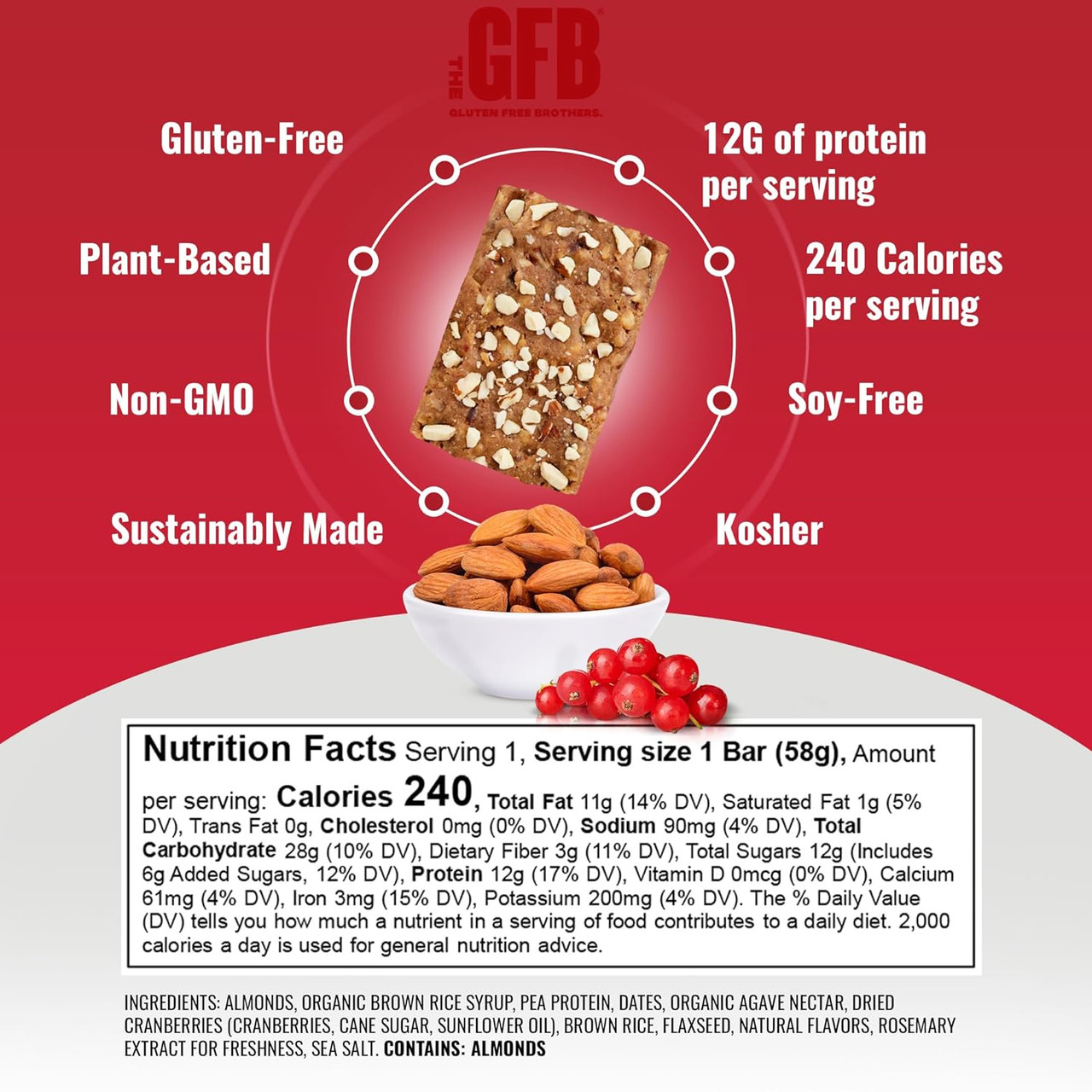 Gluten Free Protein Bar Cranberry Toasted Almond