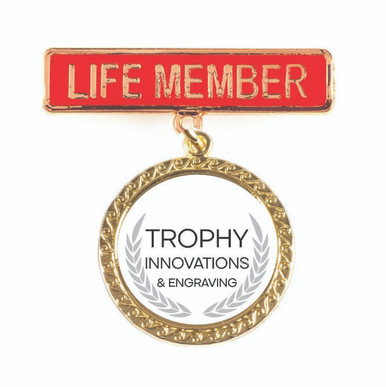 Red Life Member Lapel Badge with logo - Trophy Innovations
