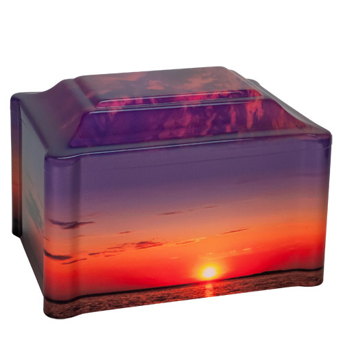 Sunset Panoramic Cultured Marble Cremation Urn