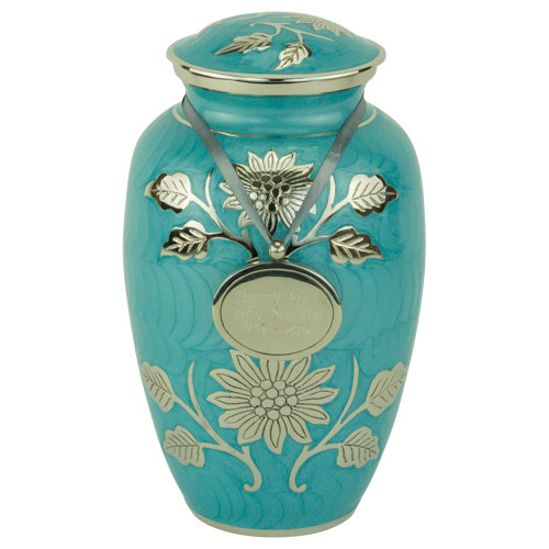 Grace Turquoise Brass Cremation Urn for Ashes