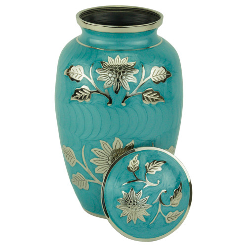Grace Turquoise Brass Cremation Urn for Ashes