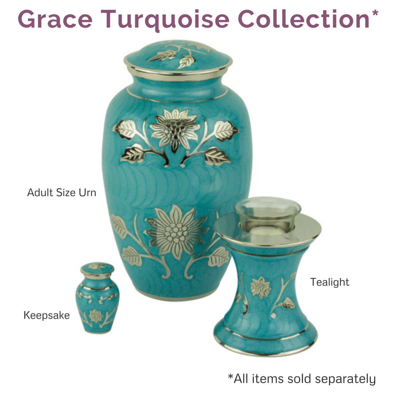 Grace Turquoise Brass Cremation Urn for Ashes