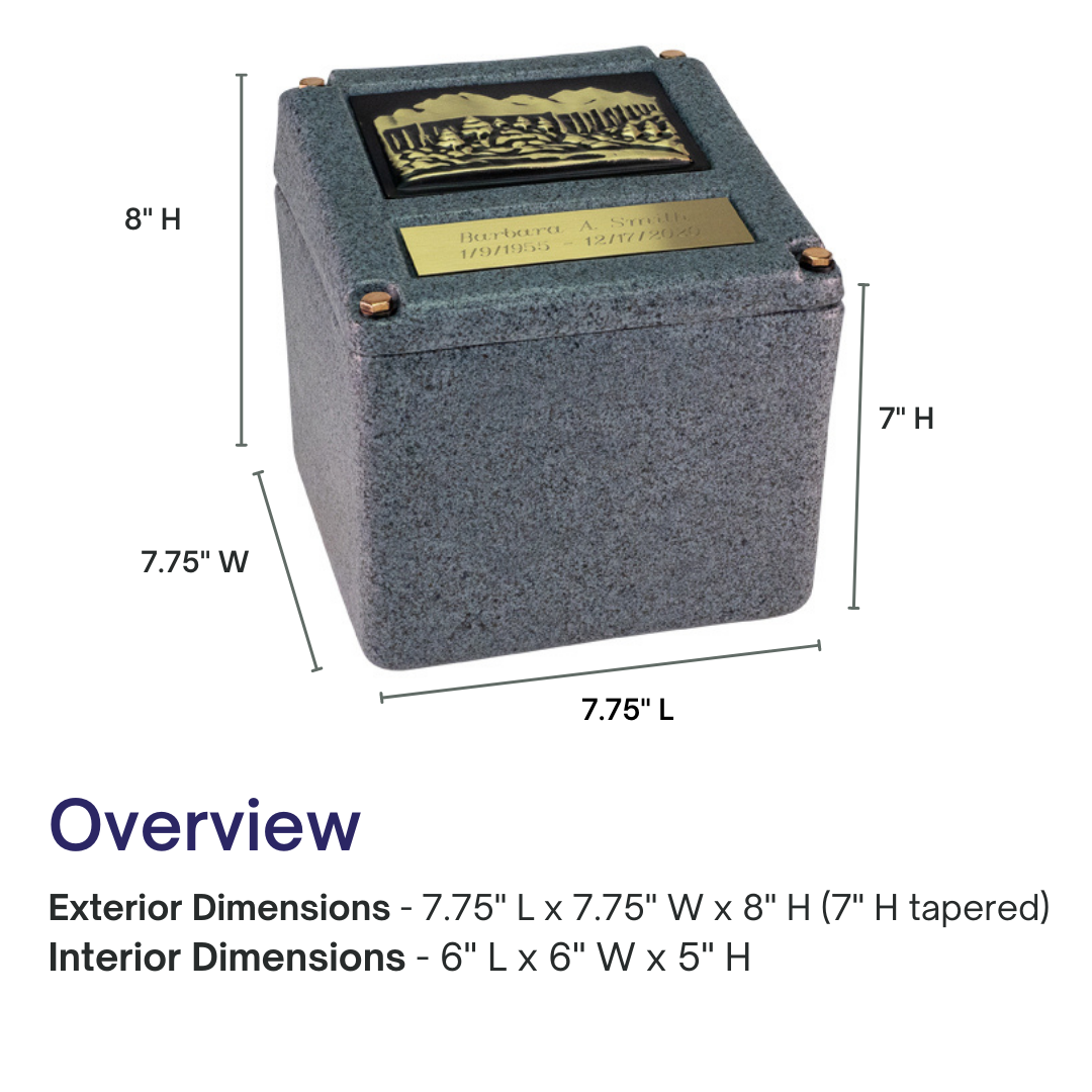 Defender Graystone Ground Burial Urn - Mountain Forest for Cemetery Use
