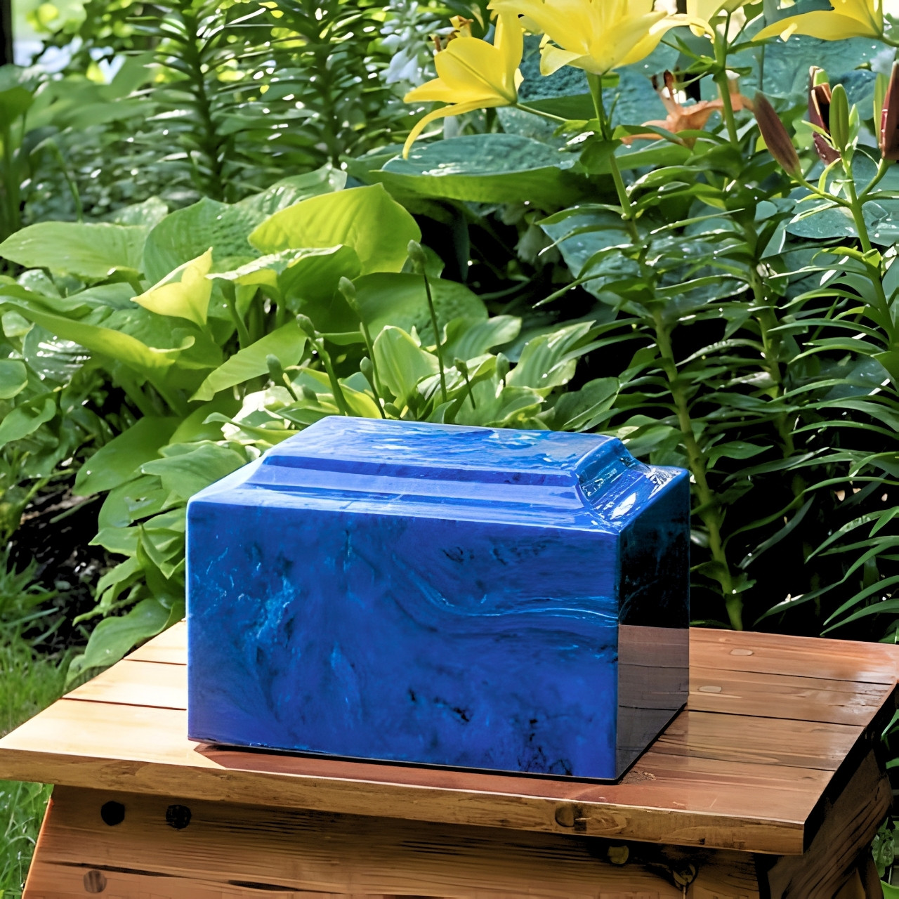 Mystic Blue Cultured Marble Cremation Urn for Ashes by MacKenzie Vault