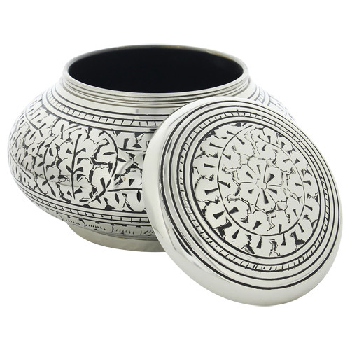 Leaves of Silver | Brass Round Cremation Urn for Ashes in Extra Small