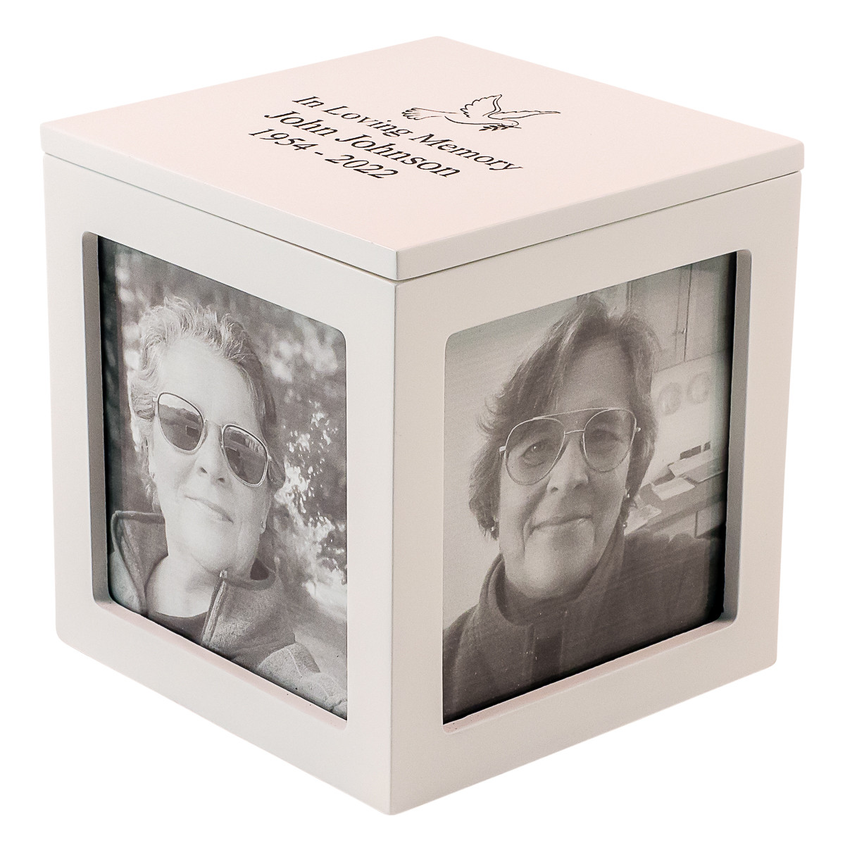 White Photo Cube | Small White Wood Photo Box Cremation Urn for Ashes