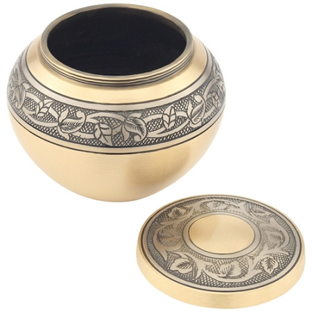 Gold Engraved Round Keepsake Urn in Brass