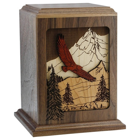 Soaring Eagle Inlay Wood Cremation Urn for Ashes