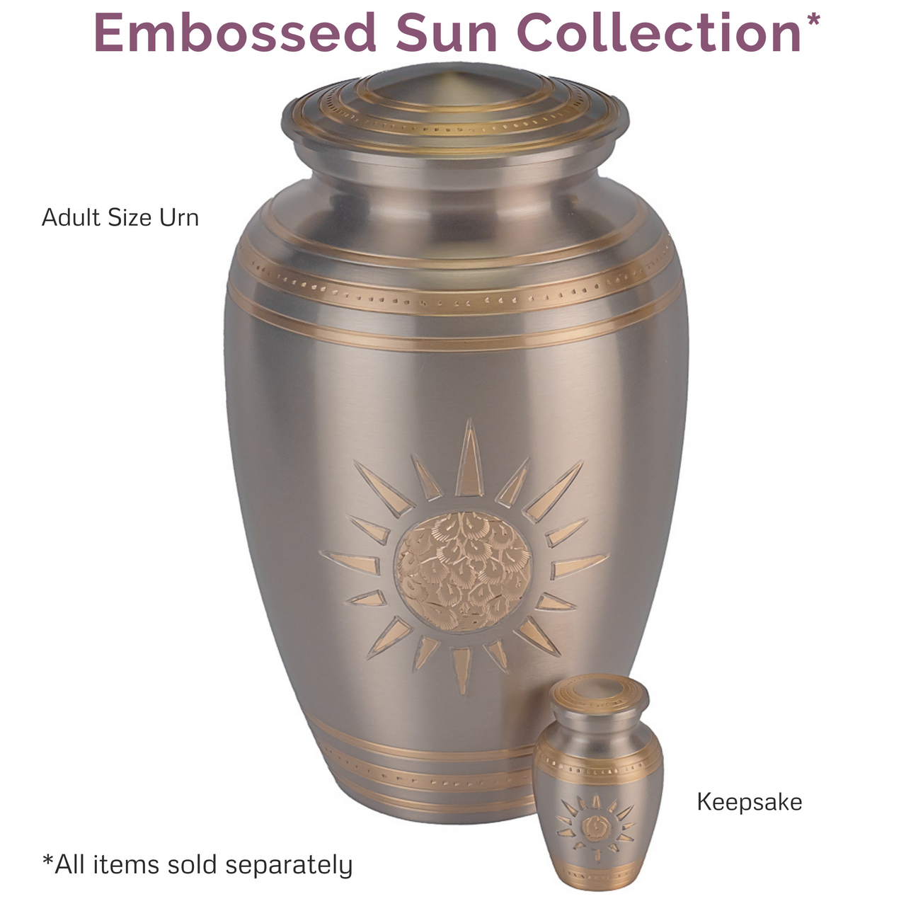 Embossed Sun Cremation Urn | Brass Urns for Ashes