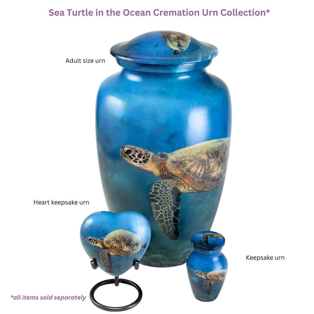 Sea Turtle in the Ocean Heart Keepsake Urn | Mini Urn for Ashes