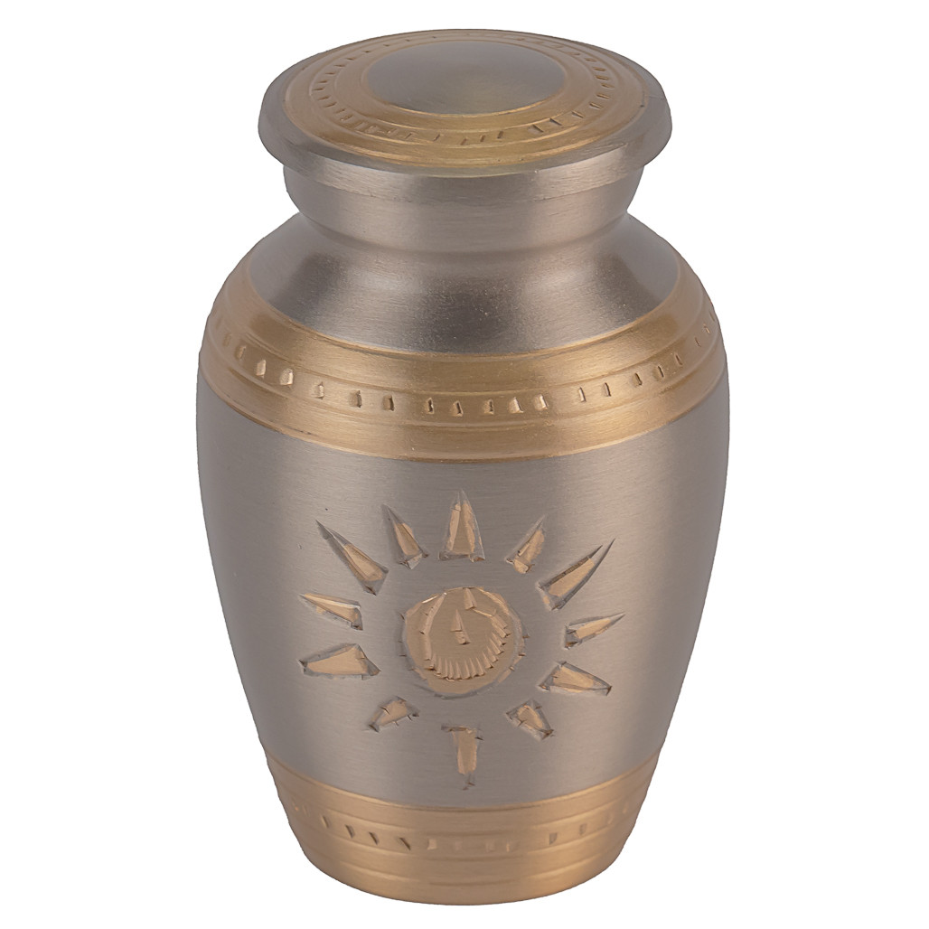 Embossed Sun Keepsake Urn for Ashes | Brass & Metal Urns