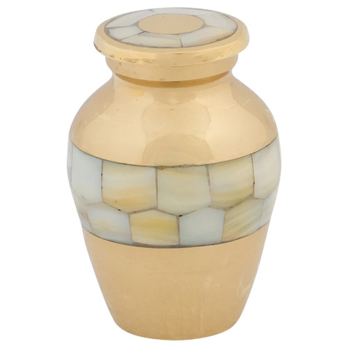 Mother of Pearl Wide Band Brass Cremation Urn for Ashes
