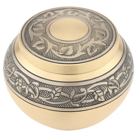 Gold Engraved Round Keepsake Urn in Brass