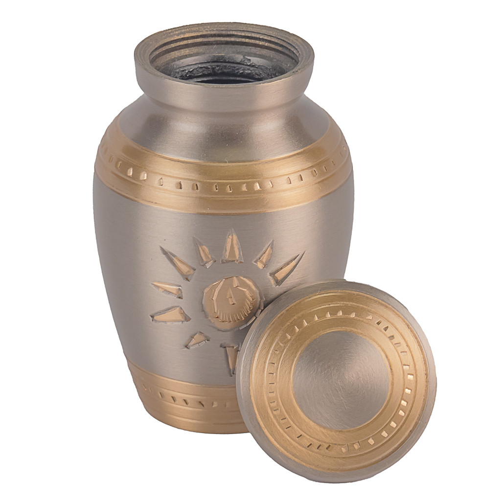 Embossed Sun Keepsake Urn for Ashes | Brass & Metal Urns