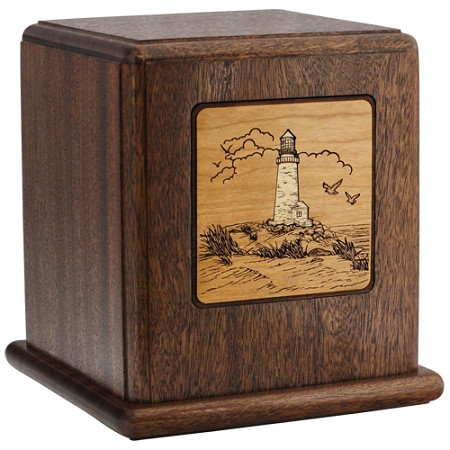 Lighthouse Scene Wood Cremation Urn for Ashes