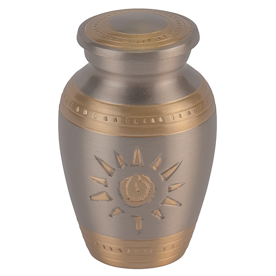 Embossed Sun Keepsake Urn for Ashes | Brass & Metal Urns