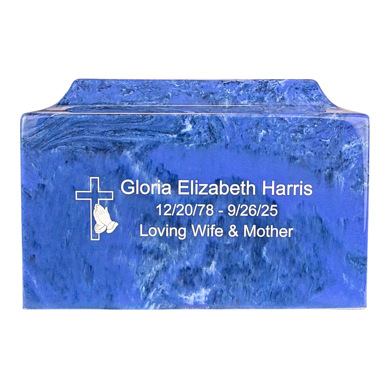 Mystic Blue Cultured Marble Cremation Urn for Ashes by MacKenzie Vault