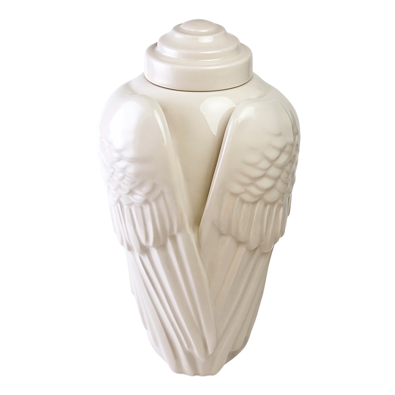 Angel Wings Ceramic Cremation Urn - Ivory | Artistic Urns for Ashes