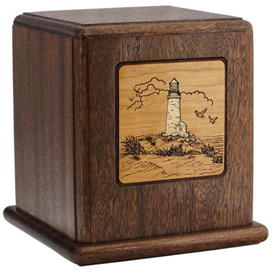 Lighthouse Scene Wood Cremation Urn for Ashes