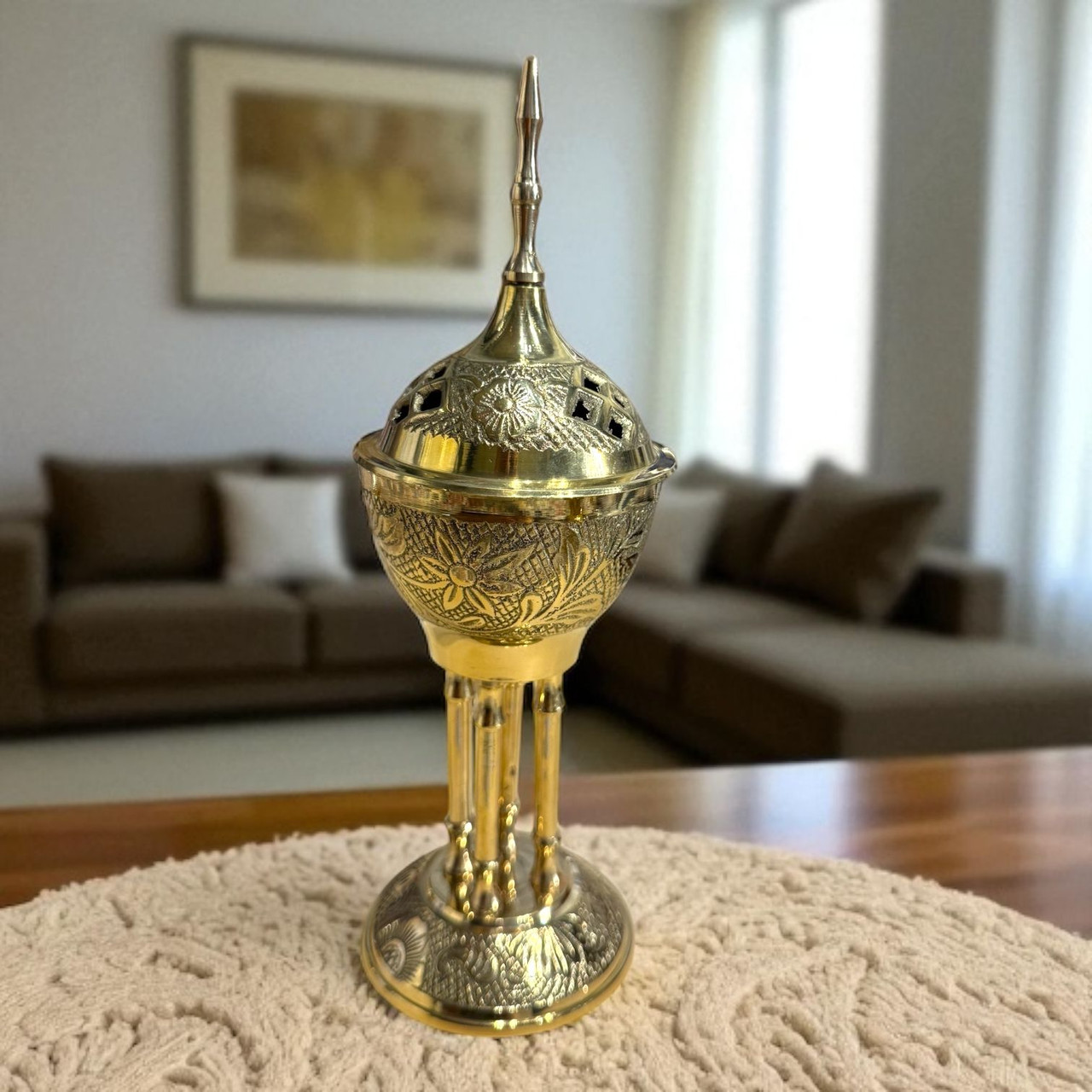 Pedestal Brass Oud Burner – Handmade Arabic Incense & Bakhoor Holder