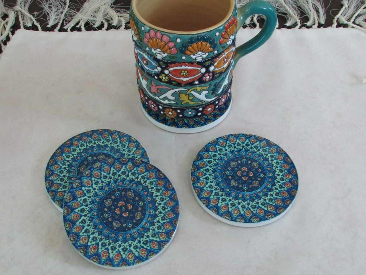 Floral Ceramic Tea Coaster Set - 4pcs - Home decor set