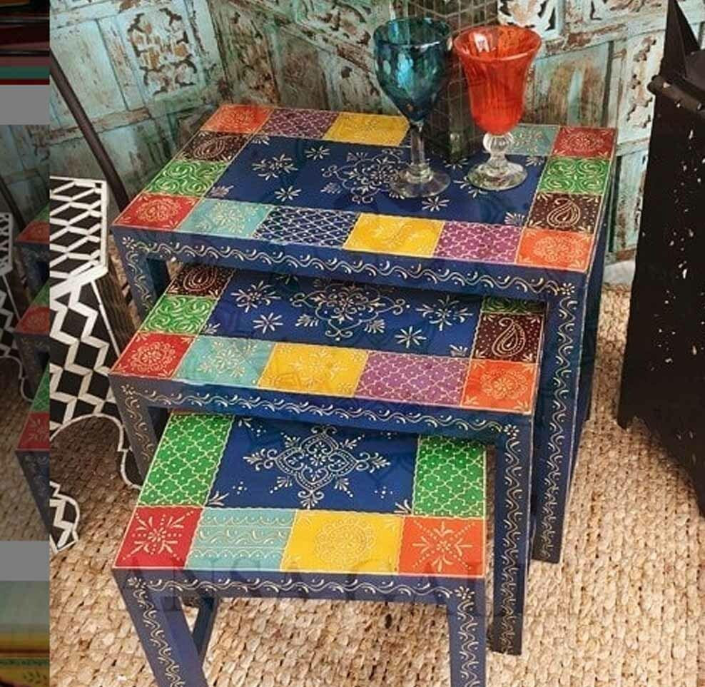 Elegant Set of 3 Handmade Indian Tables |Coffee Table Gift