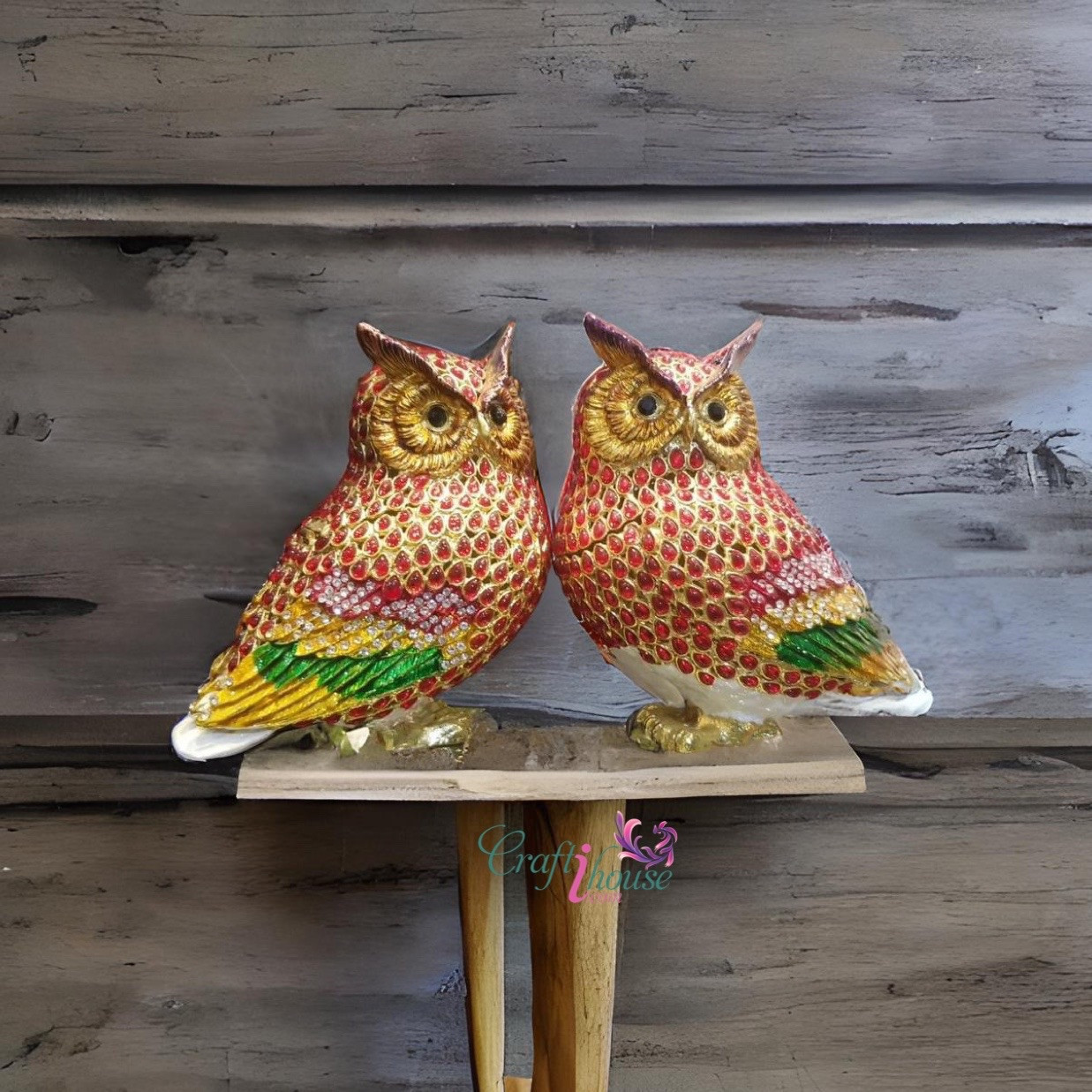 Owl figurines set , Metal owl set , metal owl jewelry box