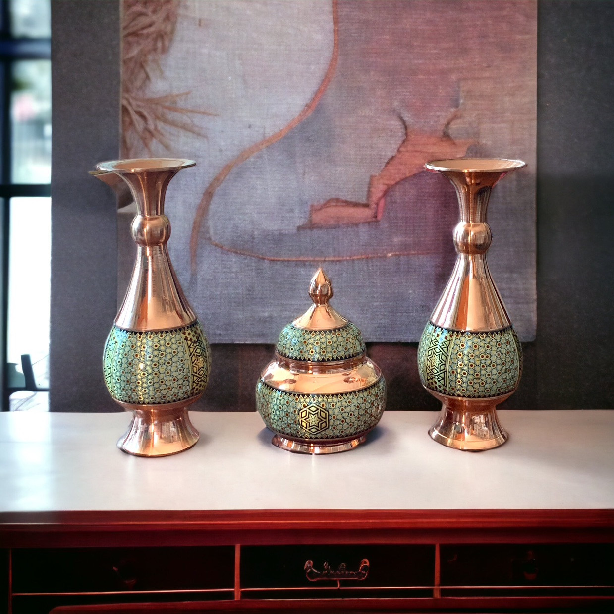 Handmade Luxury Khatamkari Inlaid Vases-Candy Bowl Gift Set