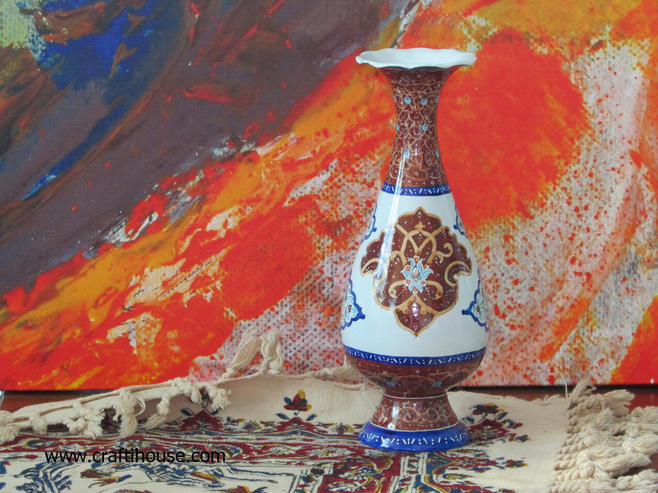 Enamel Vase | Hand-Painted Copper Vase - Middle East Style